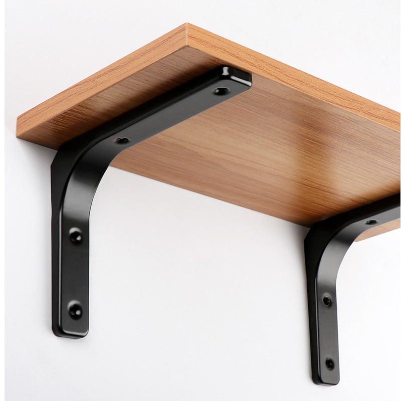 Set 4 suporturi in forma de L pentru raft, Metal, 150 x 125 mm, Negru ...