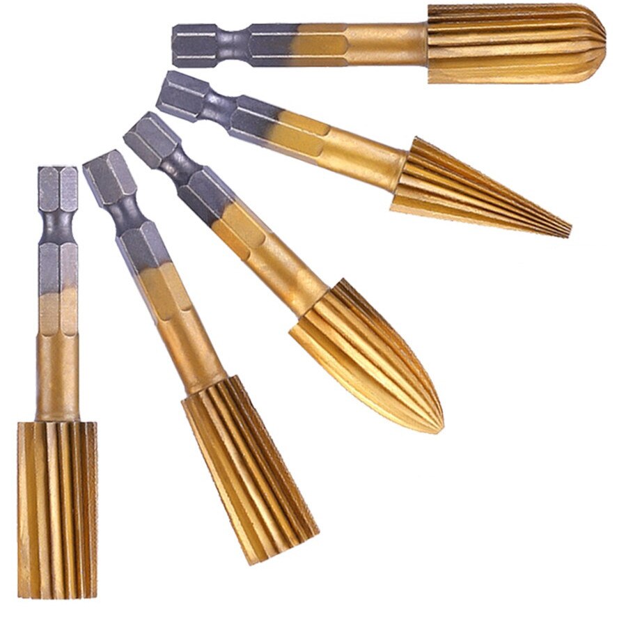 Set 5 mandrine pentru burghiu, Otel, 6.8cm, Auriu - eMAG.ro