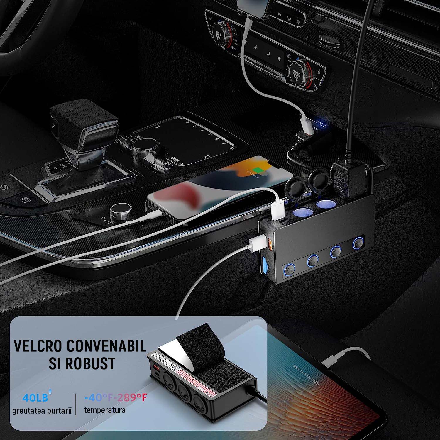 Adaptor bricheta auto, 180W, QC 3.0, 3x soclu auto, 4x USB, 2x Type-C ...
