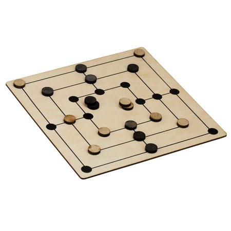 Joc moara, tintar din lemn, piese negru-natur, 24.5 x 24.5 cm ...