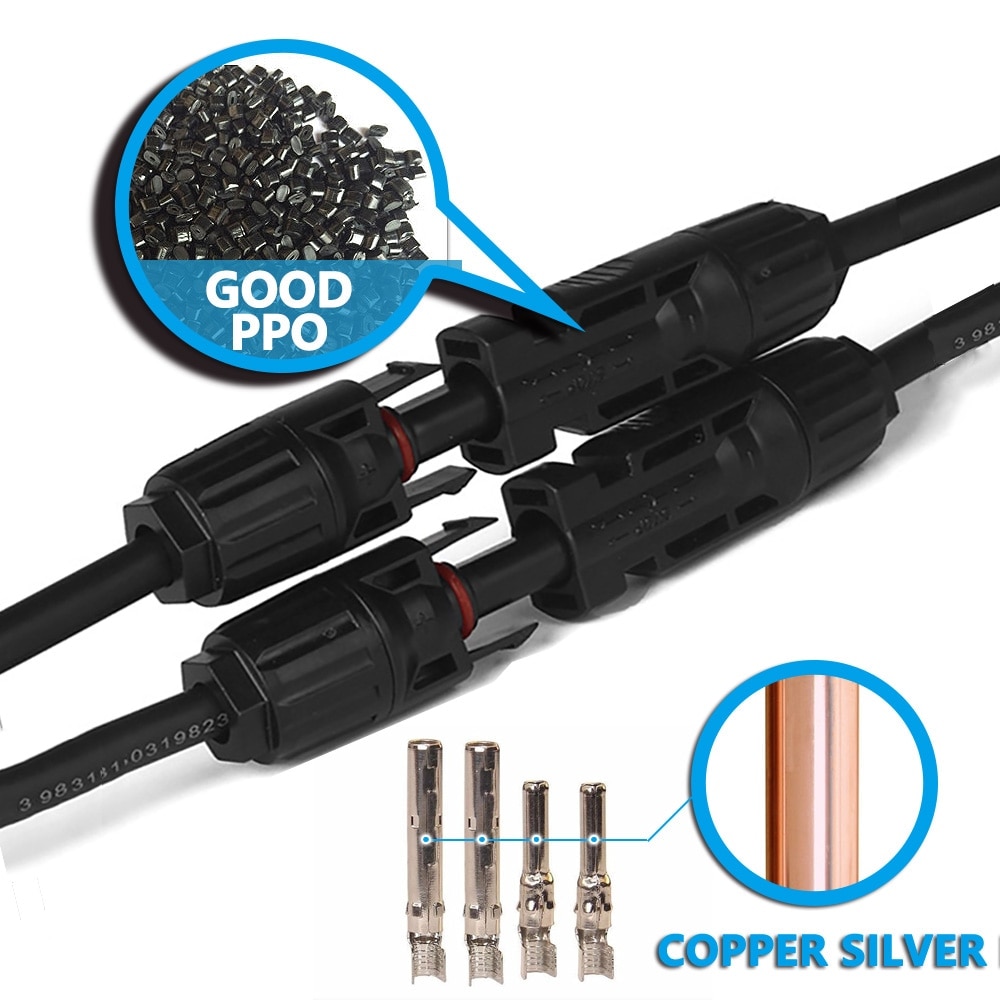 Cablu prelungire panou solar de 6mm², conector MC4, 1,5kw, 32A, IP 67 ...