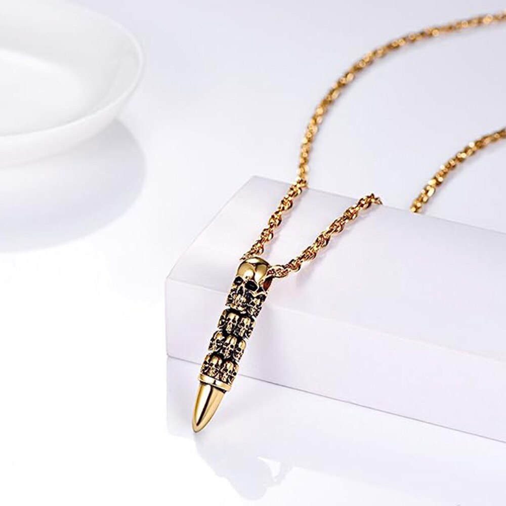 Lant deadly bullet, pandantiv glont tip totem cu schelete, model ...