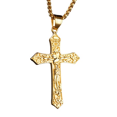 Lant model religios, cu pandantiv cruce INRI, unisex, auriu, EFAYN ...