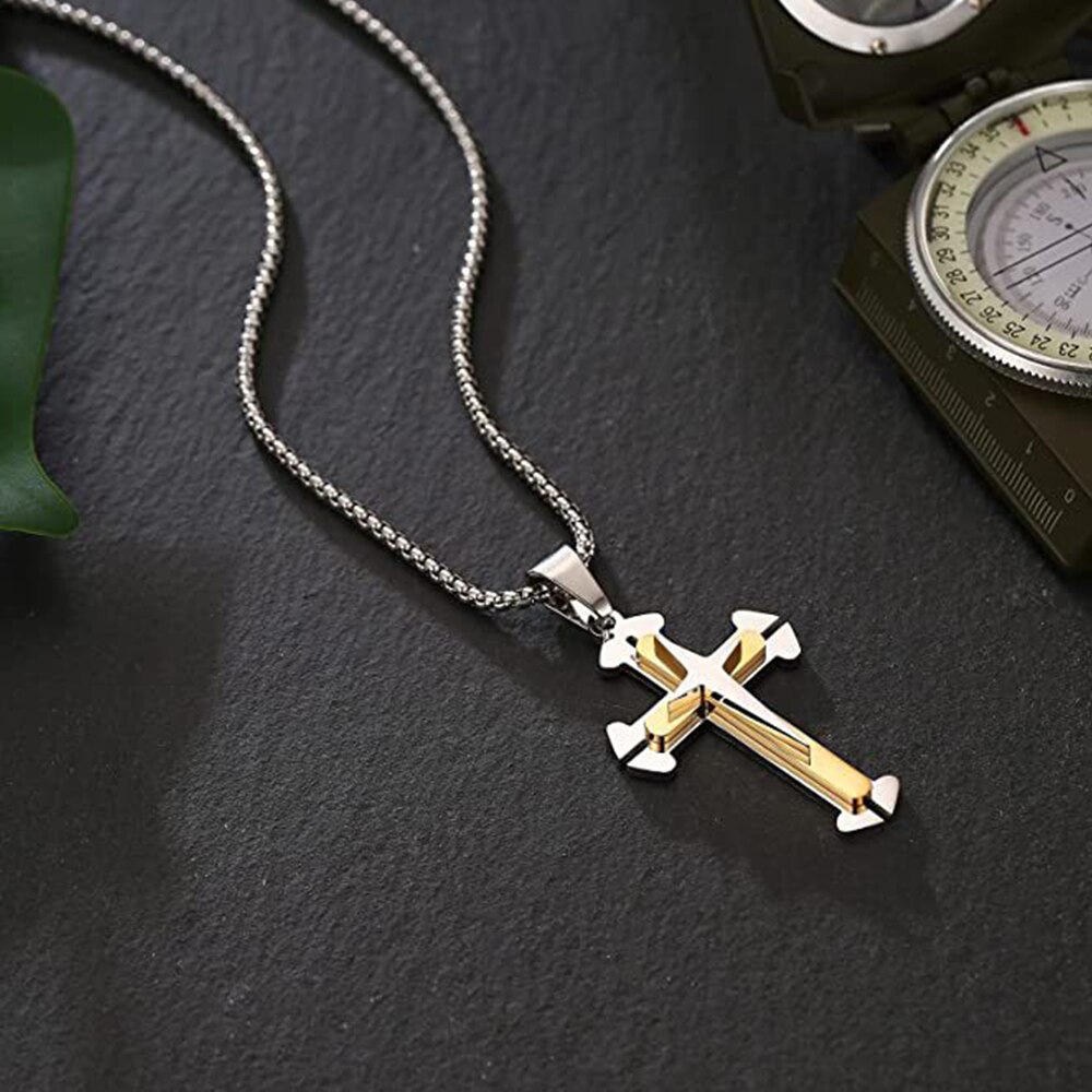 Lant minimalist, cu pandantiv cruce stil modernist, model new age ...