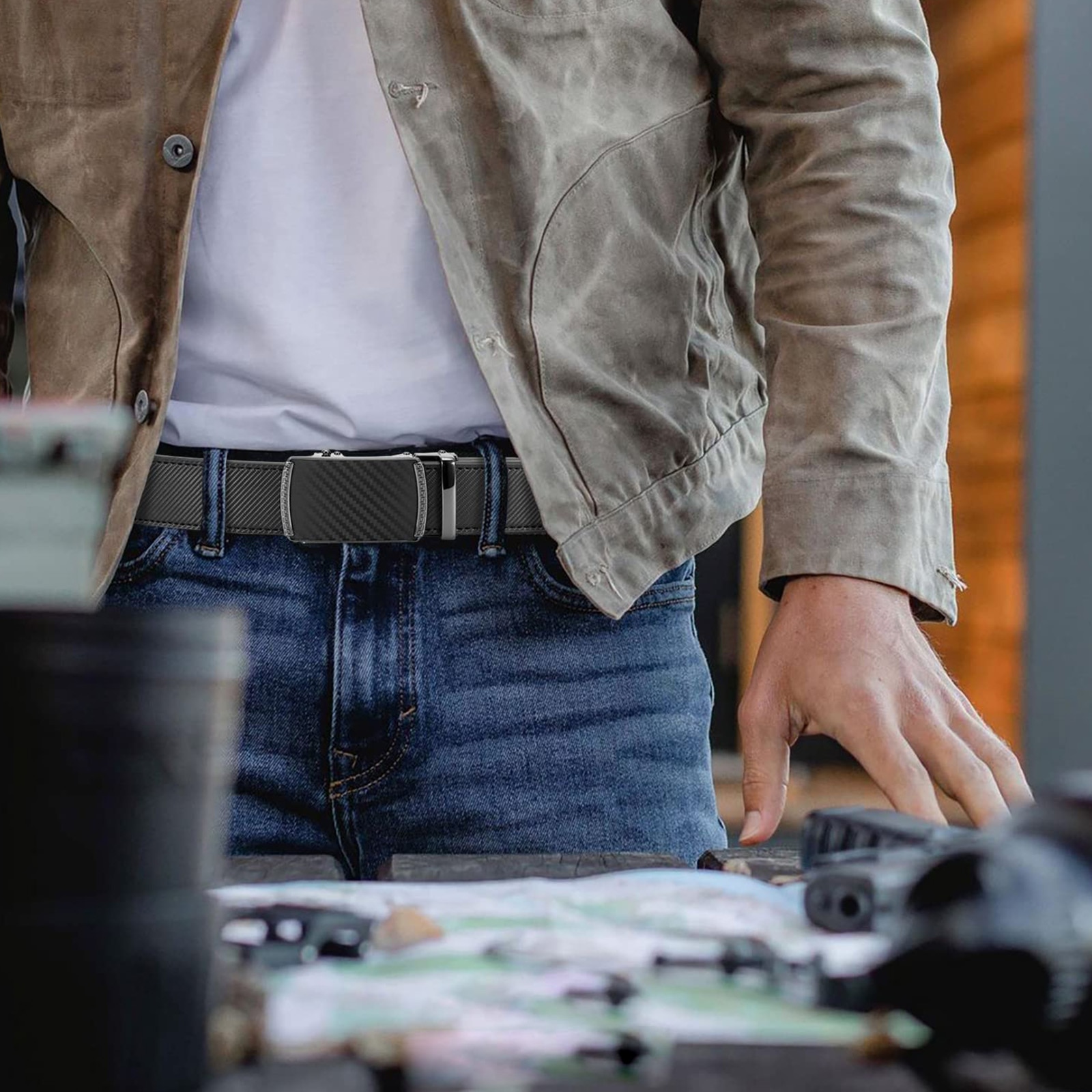 Curea din piele naturala, NUODWELL, Cu catarama metalica automata ...