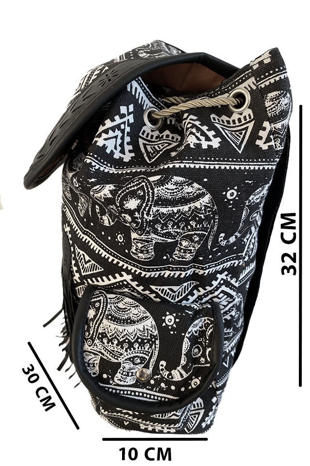 Rucsac dama, Hippie Boho Style, Alb cu franjuri, 32x30x10 cm - eMAG.ro