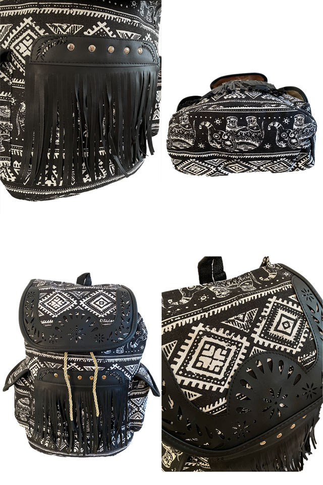 Rucsac dama, Hippie Boho Style, Alb cu franjuri, 32x30x10 cm - eMAG.ro