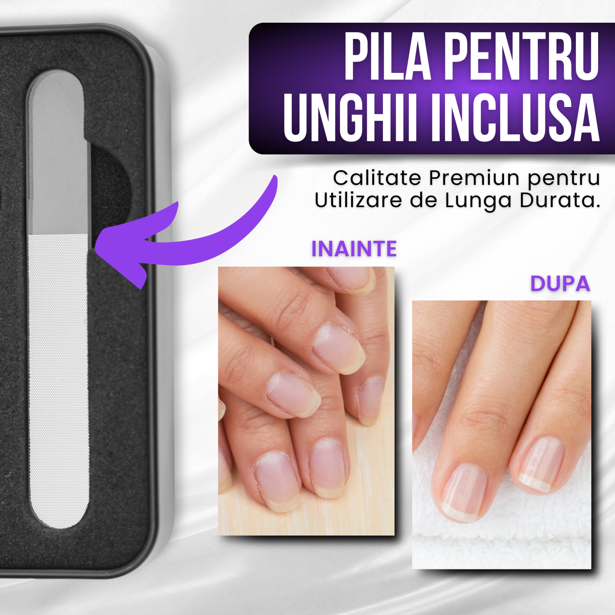 Set Unghiera Profesionala din Otel, Purpley®, cu dispozitiv de Prindere Unghii si Pila ...