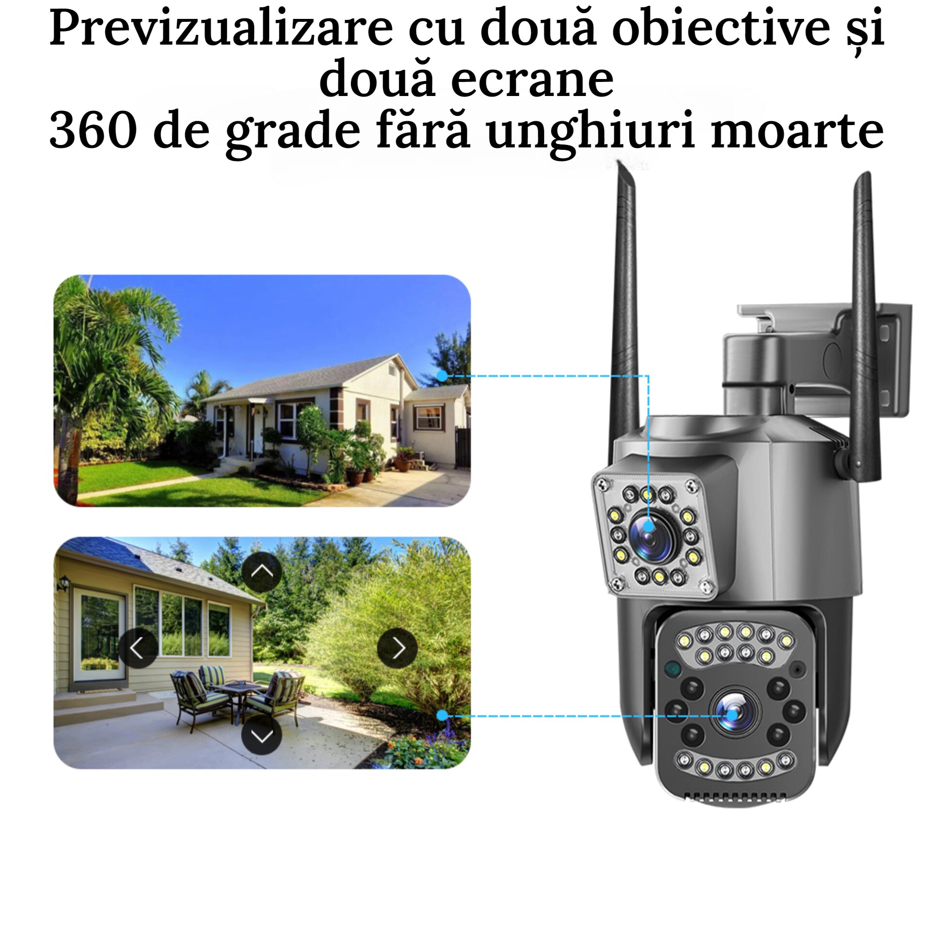 Camera de supraveghere dubla WIFI AleArtizan®, PTZ Bullet, CCTV de ...