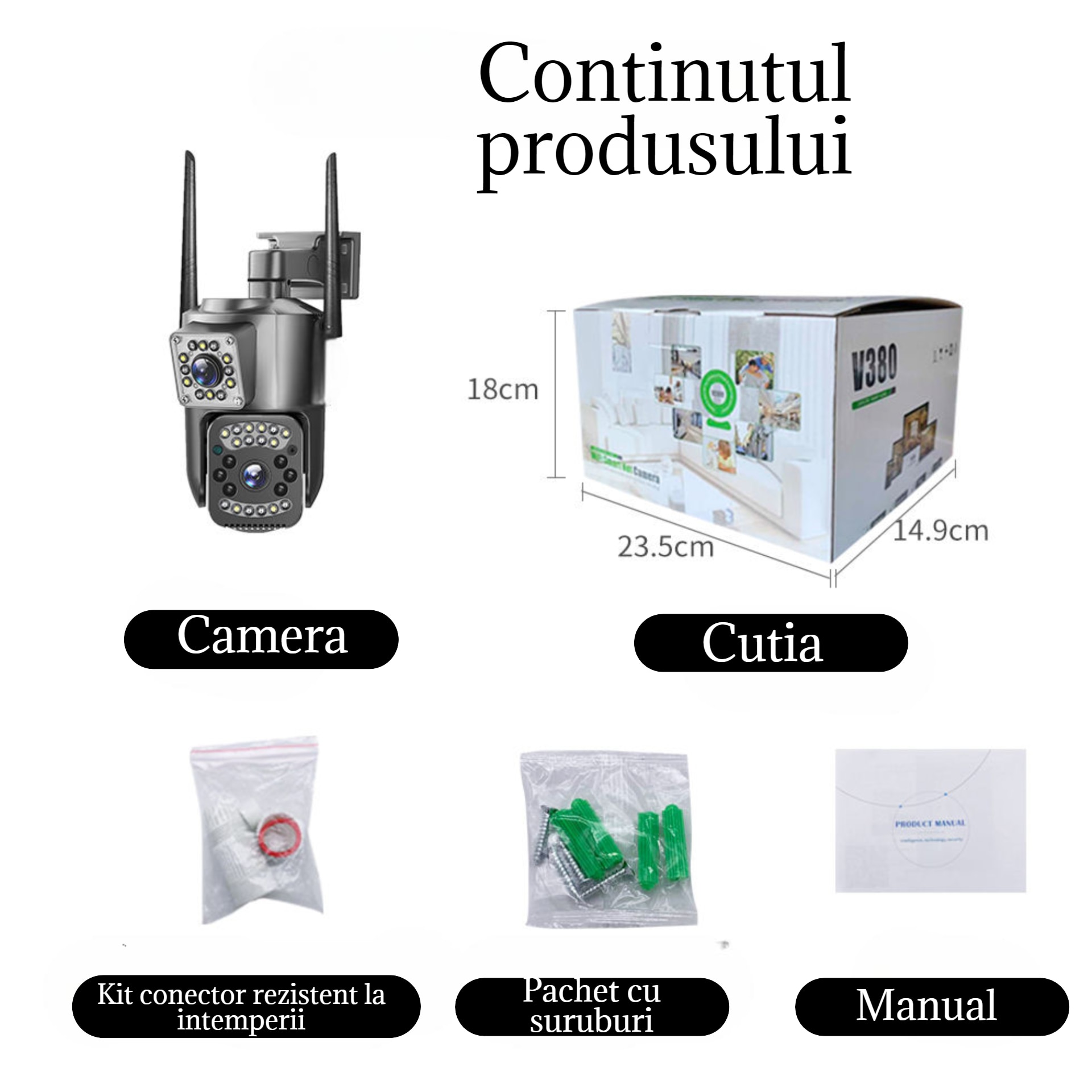 Camera de supraveghere dubla WIFI AleArtizan®, PTZ Bullet, CCTV de ...