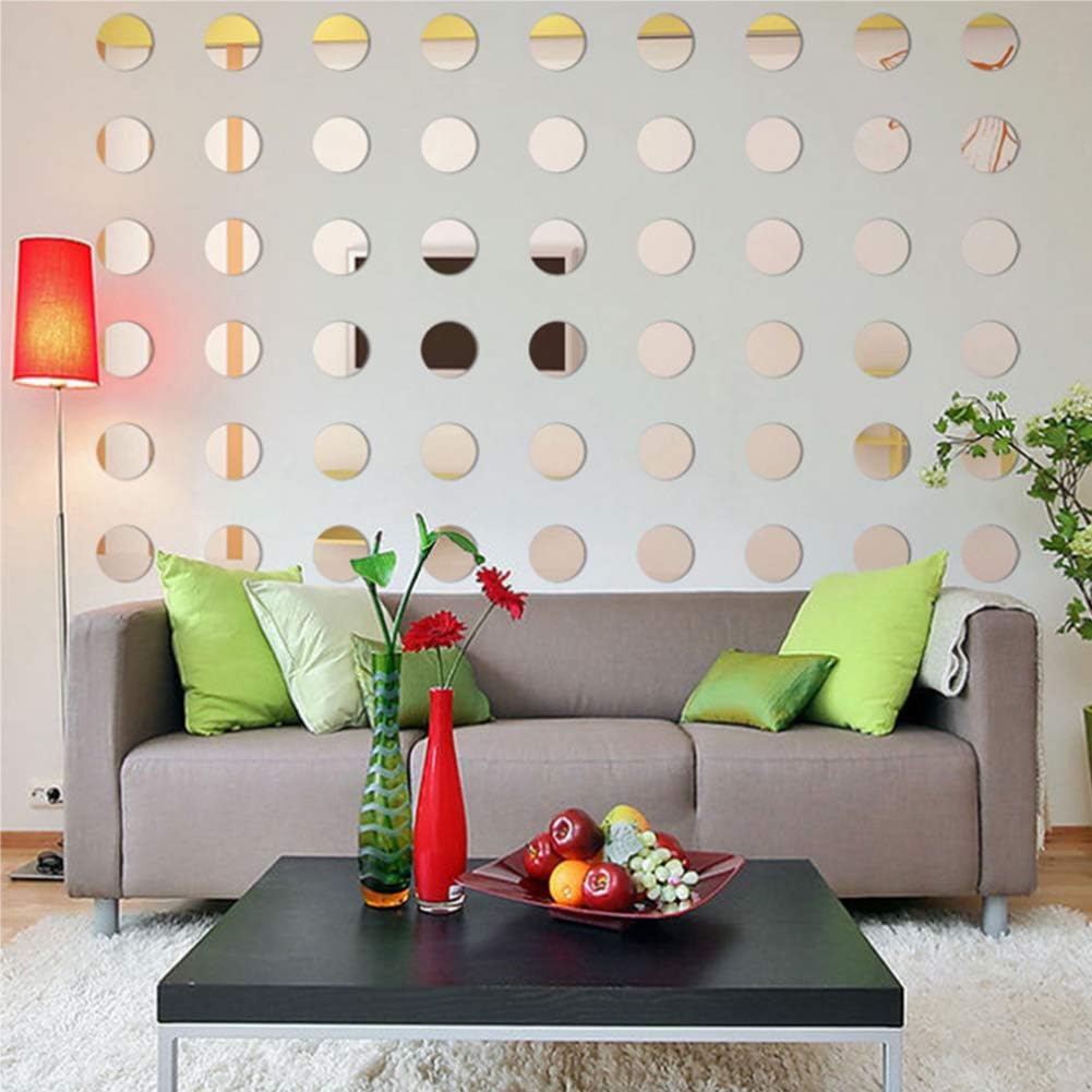 Set 100 oglinzi in forma de bulina, pentru decorarea peretilor, 2 x 2 ...