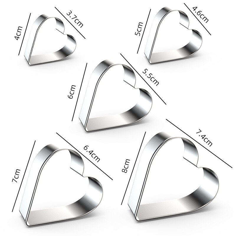 Forme pentru prajituri in forma de inima, Inox, Argintiu, 5 bucati ...