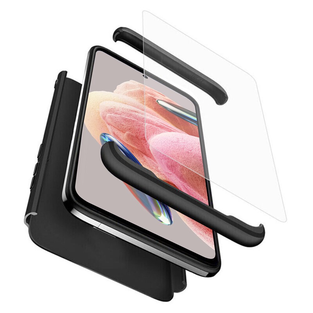 Set husa plus folie pentru Xiaomi Redmi Note 12 4G, GKK 360 Case, negru ...