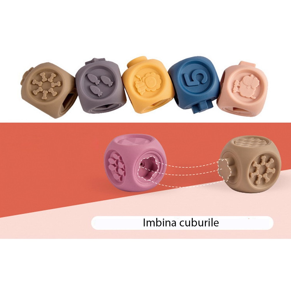 Set 10 cuburi senzoriale 3D in relief, colturi rotunjite, Macarons ...