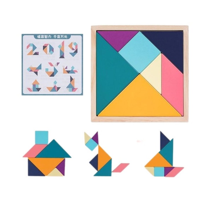 Joc educativ Tangram, Puzzle din lemn, Mare 20x20 cm - eMAG.ro