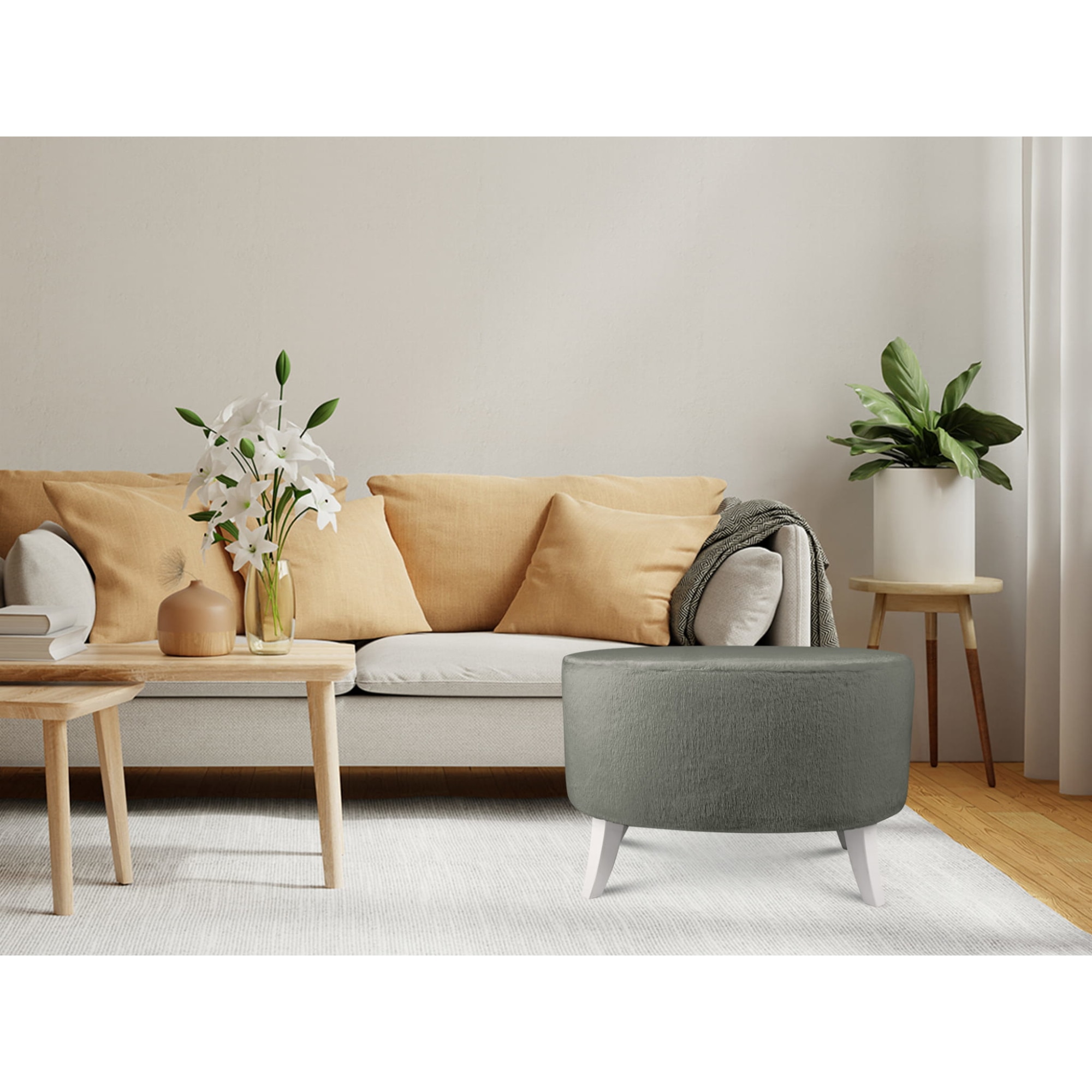 Taburet rotund cu patru picioare din lemn, Postergaleria, 62x72x46 cm ...