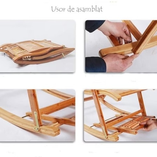 Set de 2 fotolii balansoar, sezlong si masa pliabila din bambus ...