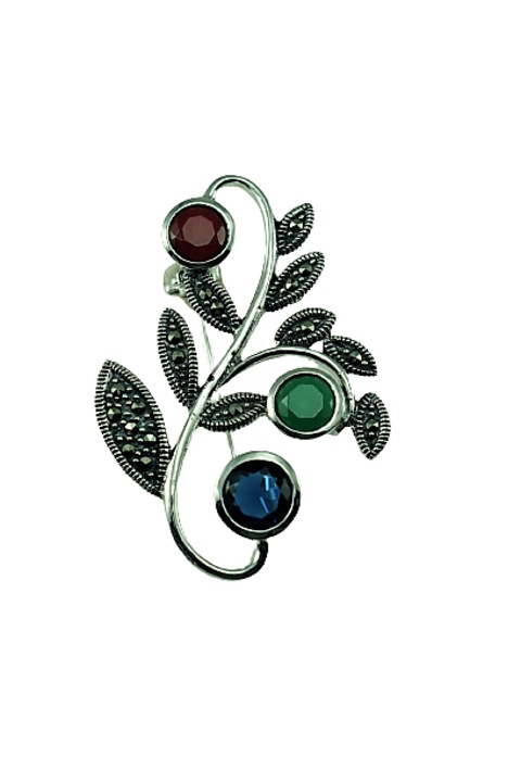 Brosa din argint 925 TSR, cu pietre naturale, cuart si marcasite model ...