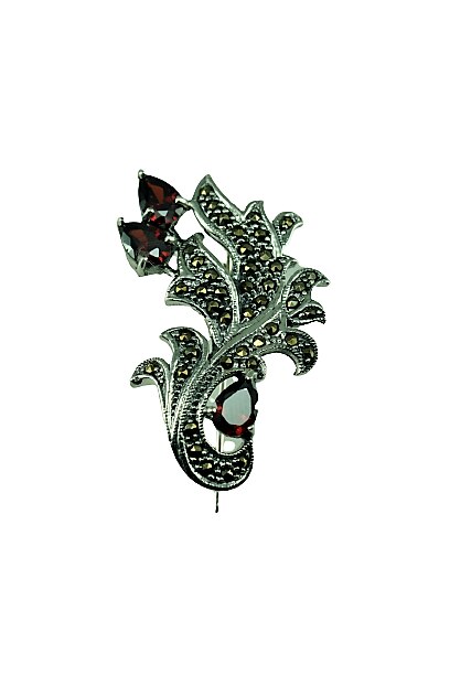 Brosa din argint 925 TSR, cu pietre naturale, granat si marcasite model ...