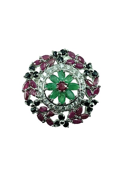 Brosa din argint 925 TSR, cu pietre naturale, rubin, safir si smarald ...