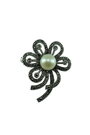 Brosa din argint 925 TSR, cu pietre naturale, perla si marcasite model ...