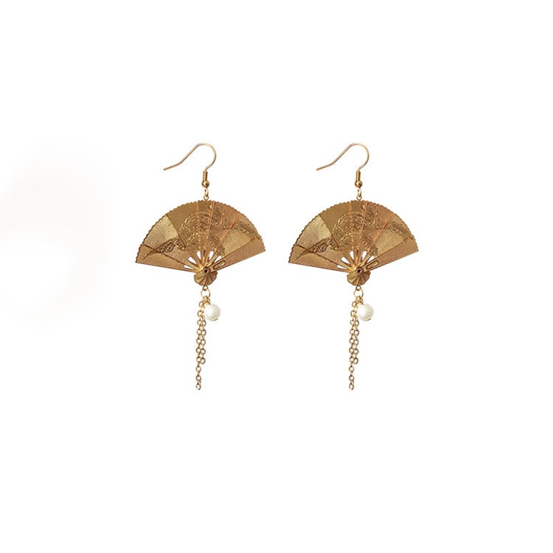 Cercei dama, model evantai korean care se desface, cu accesoriu perluta ...