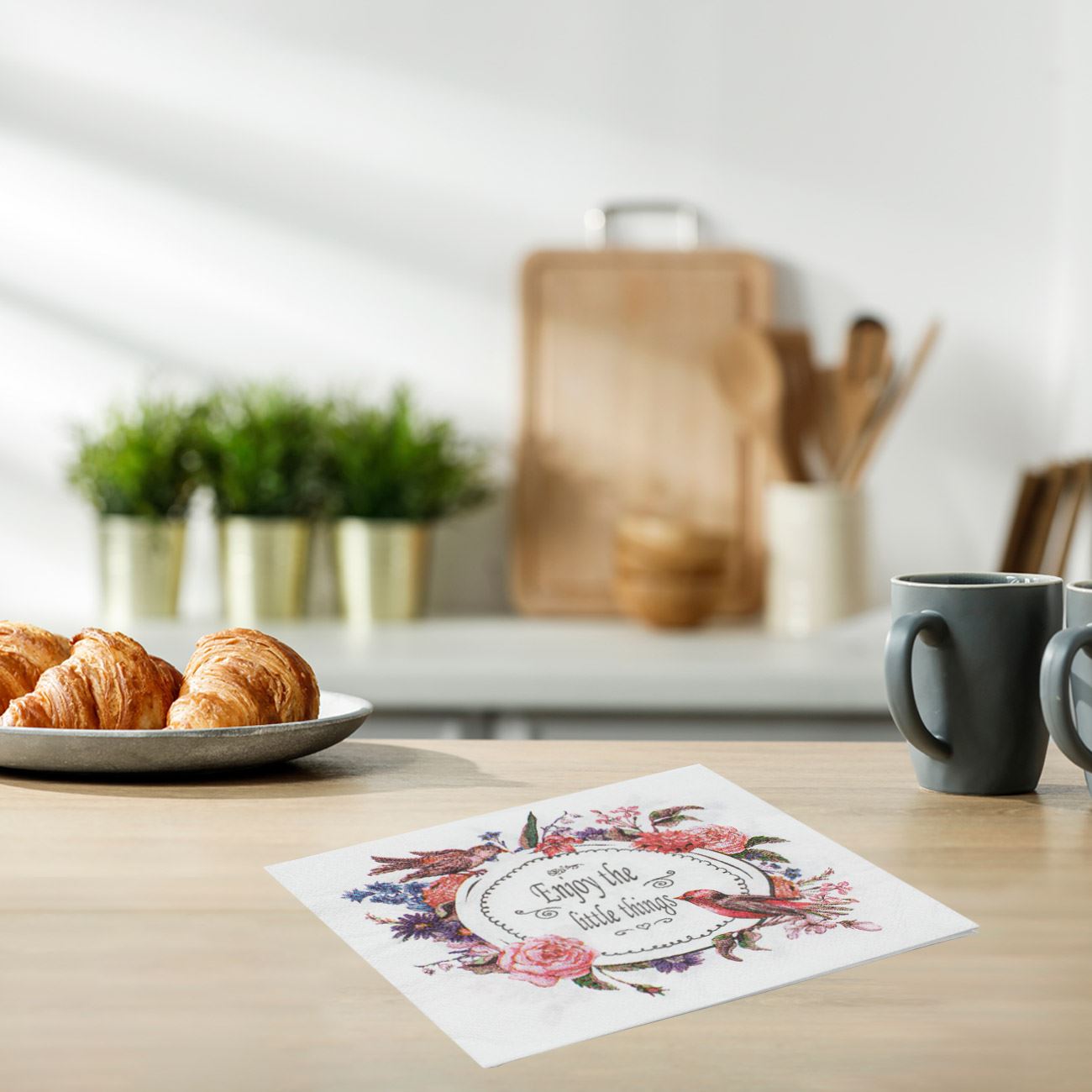 Set 20 servetele de masa cu imprimeu mesaj si flori, 33 x 33 cm - eMAG.ro