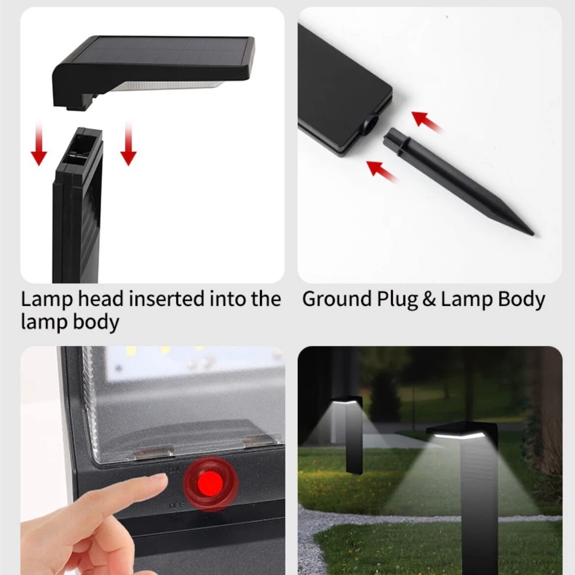 Set 2 stalpi solari de gradina Bonao, IP65, panou solar 2W, baterie 3 ...