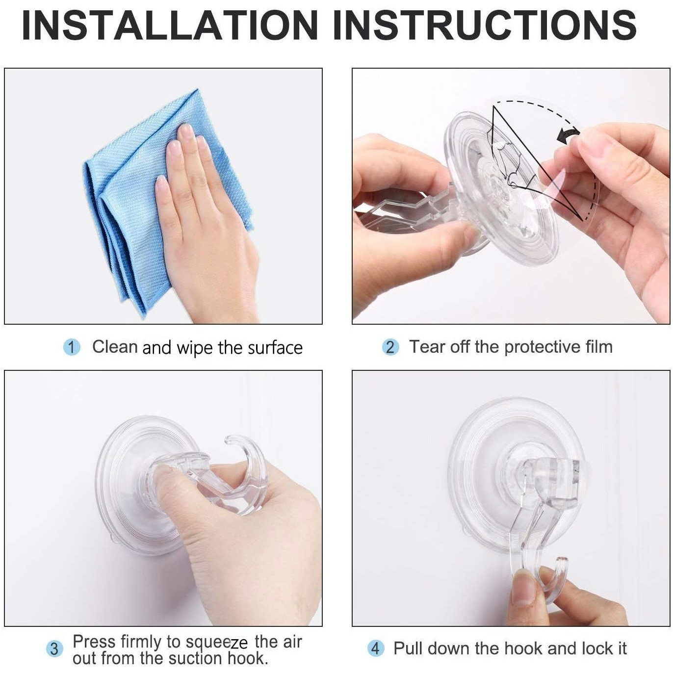 Set 4 carlige cu ventuza pentru baie, PVC, 3kg, Transparent - eMAG.ro