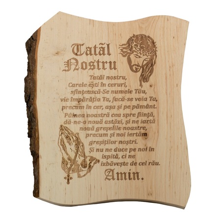 Tablou Tatal Nostru, aplica perete lemn, gravat, 21 x 28 cm, OnemisFlot ...