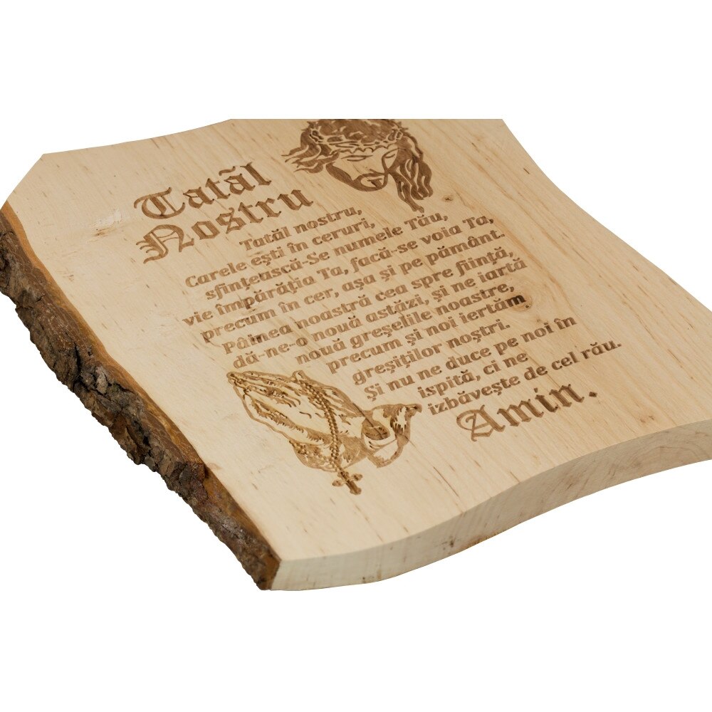 Tablou Tatal Nostru, aplica perete lemn, gravat, 21 x 28 cm, OnemisFlot ...