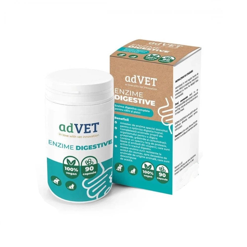 Добавка за кучета и котки Храносмилателни ензими, adVET, 90 капсули ...