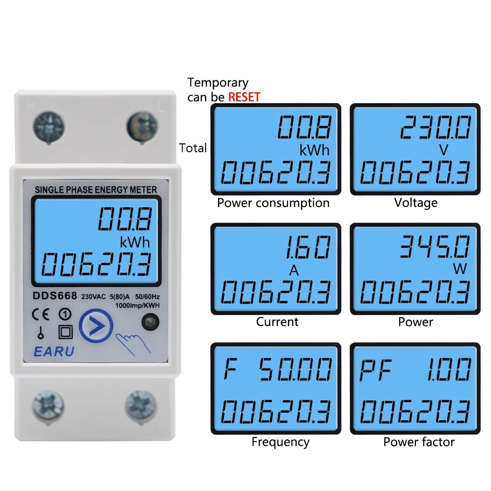 Contor monofazat de energie electrica, 230V AC 50Hz, 5(80)A, ecran ...