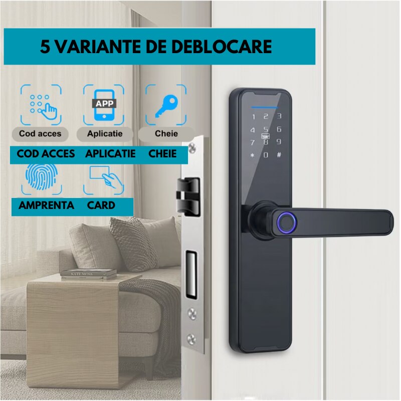 Yala Inteligenta Smart, LOONATIQ, Amprenta, Cod acces, Aplicatie TUYA ...