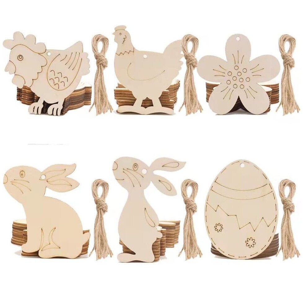 Decoratiuni de lemn cu tema de paste, 6 modele 30 buc, pentru pictura ...