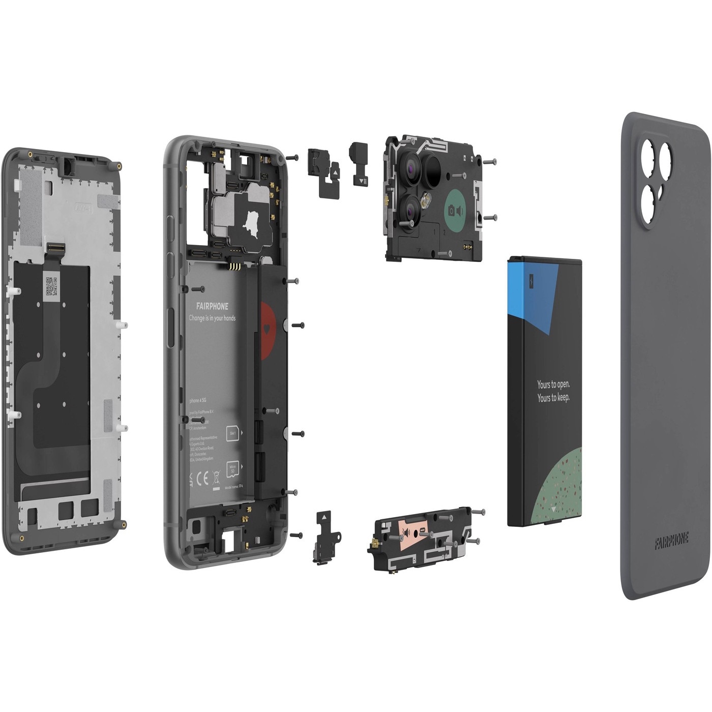 Мобилен телефон Fairphone 4, Dual SIM, 128GB, 6GB RAM, 5G, Сив - eMAG.bg