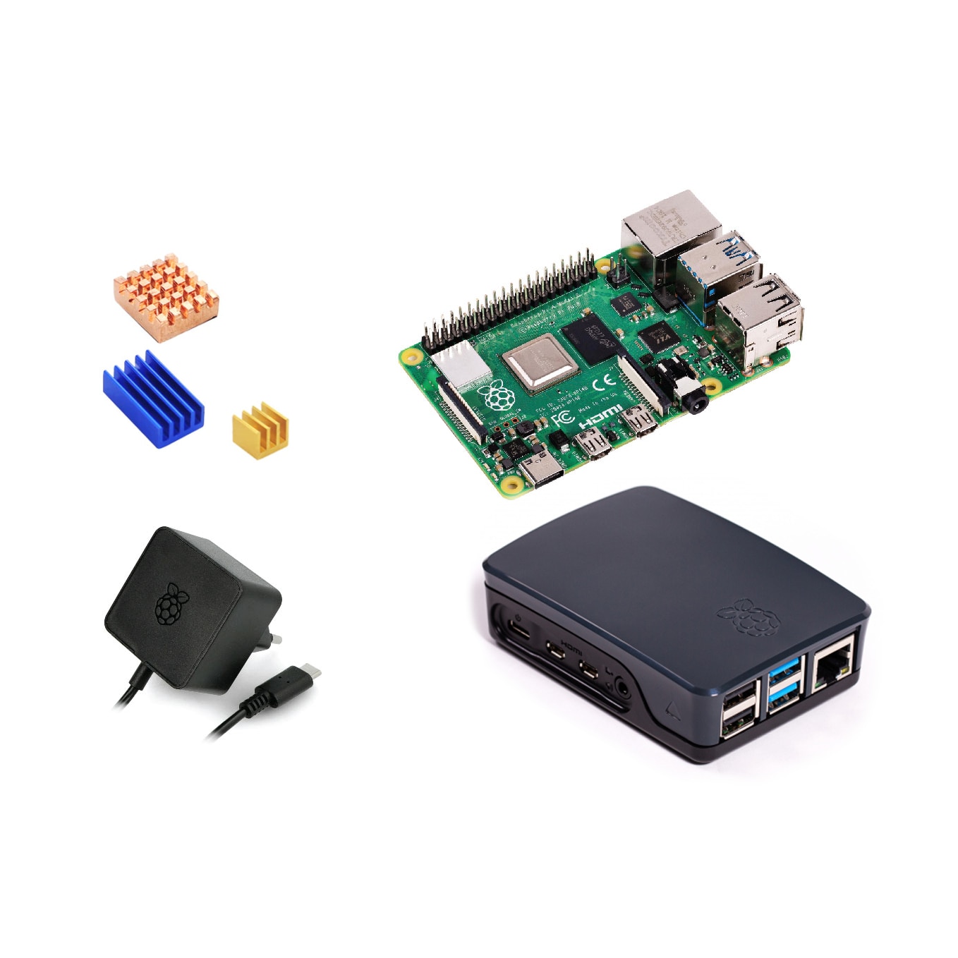 Kit Raspberry PI 4 model B 4 GB, Carcasa plastic neagra originala, Alimentator original - eMAG.ro