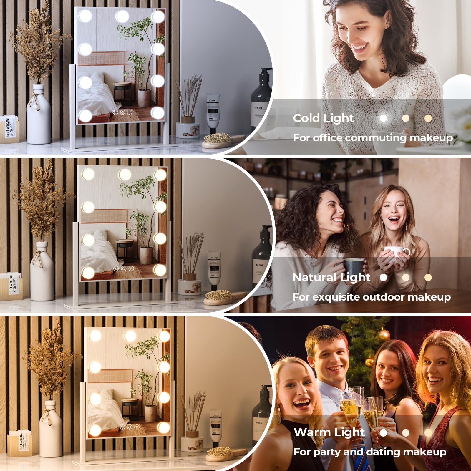 WC-tükör világítással, 9 lámpa, LED, 3 szín, 360°-os elforgatás - eMAG.hu