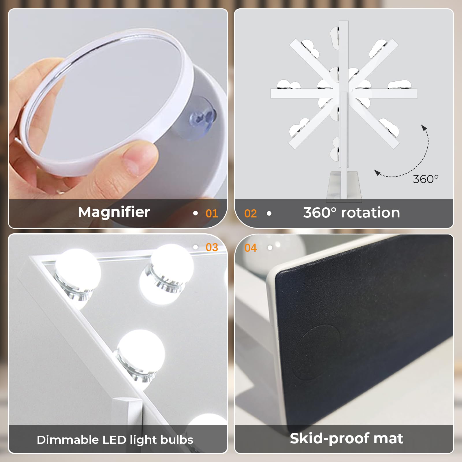 WC-tükör világítással, 9 lámpa, LED, 3 szín, 360°-os elforgatás - eMAG.hu