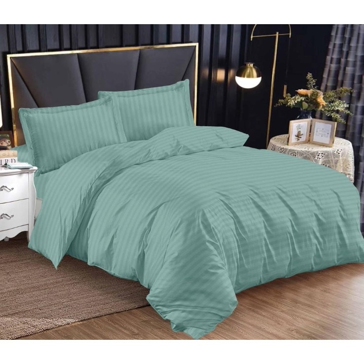 Lenjerie de pat dublu, cearsaf cu elastic, Damasc, 4 piese, Uni ...