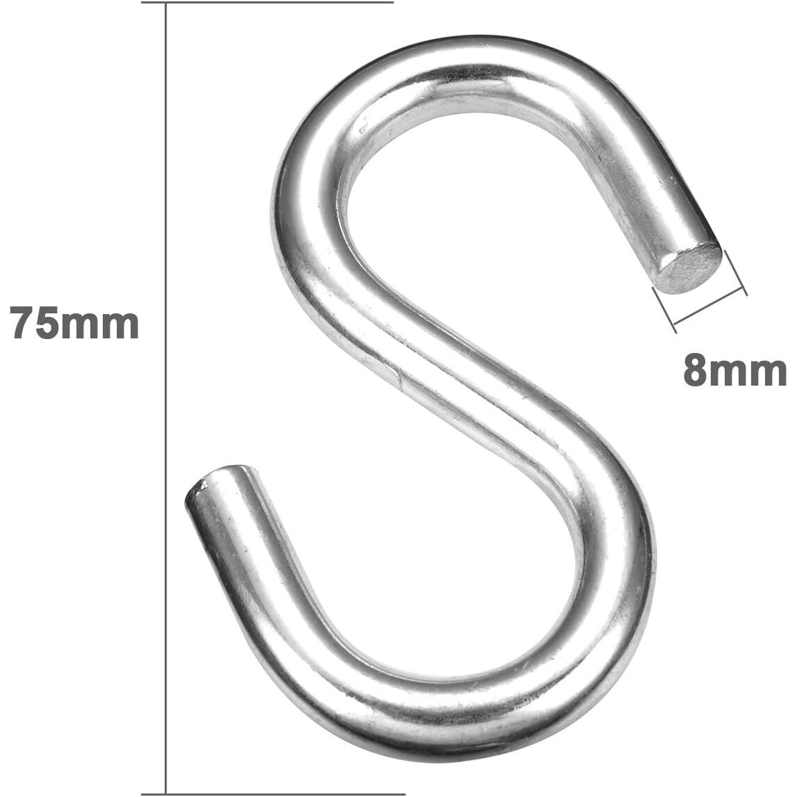 Set 4 carlige in S, Inox, 7.5cm, 200kg, Argintiu - eMAG.ro