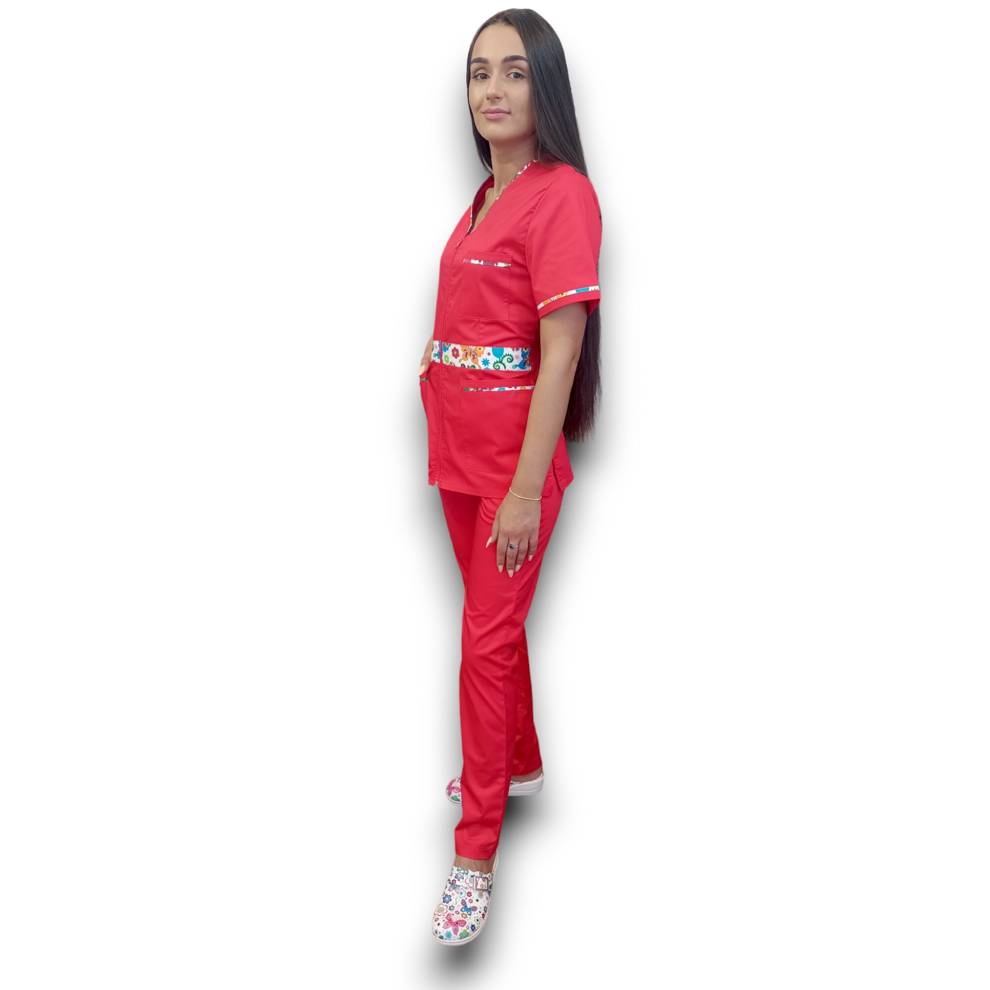 Costum medical de dama Medical AMA Delux, Halat fermoar cu insertie ...