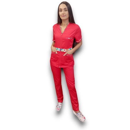 Costum medical de dama Medical AMA Delux, Halat fermoar cu insertie ...
