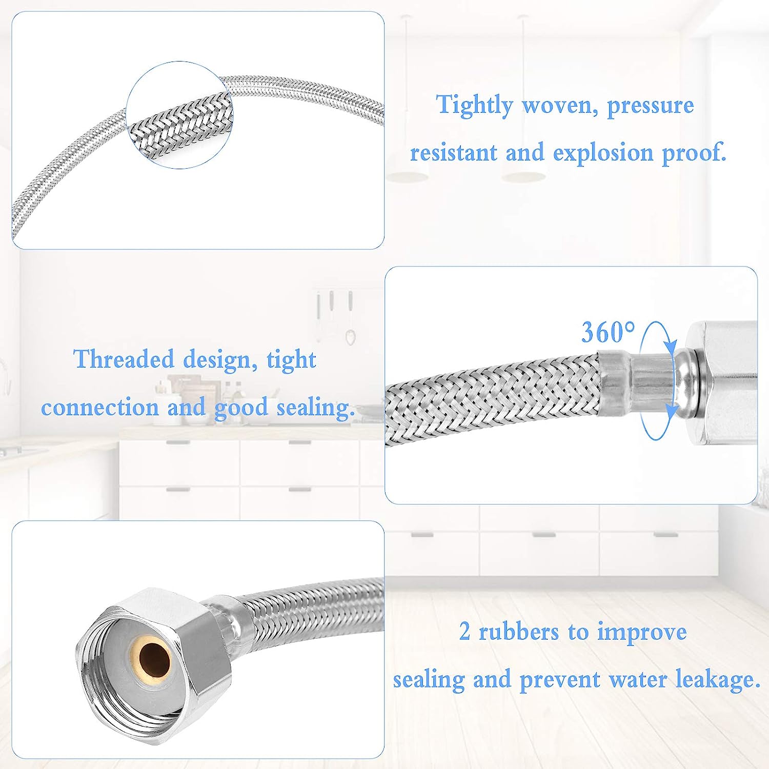 Set Furtun flexibil pentru robinet, Inox, M10 x 1/2, 500 mm, 4 buc ...