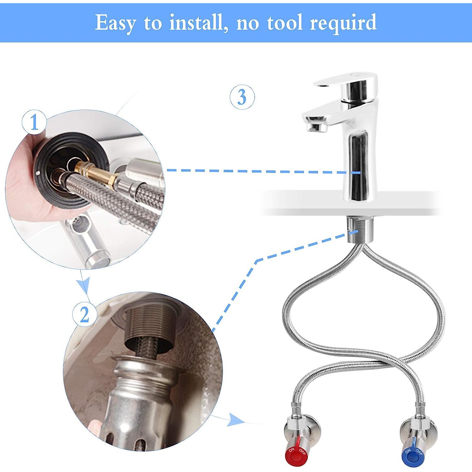 Set Furtun flexibil pentru robinet, Inox, M10 x 1/2, 500 mm, 4 buc ...