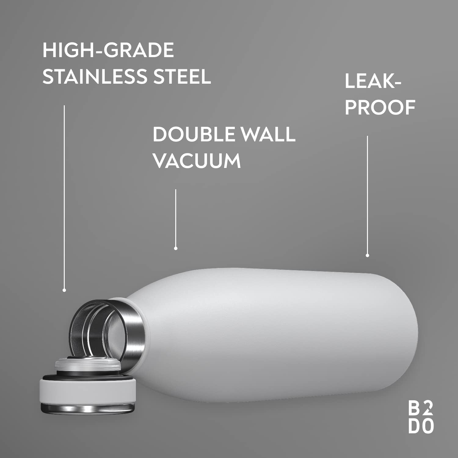 Sticla de Baut B2DO din Otel Inoxidabil de 1000 ml, Culoare Gri, Pahar ...
