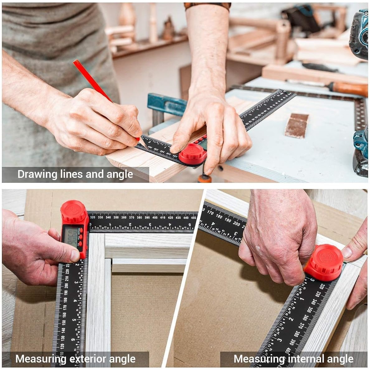 Raportor digital JENUOS® de 200 mm, plastic, 2in1, Negru - eMAG.ro