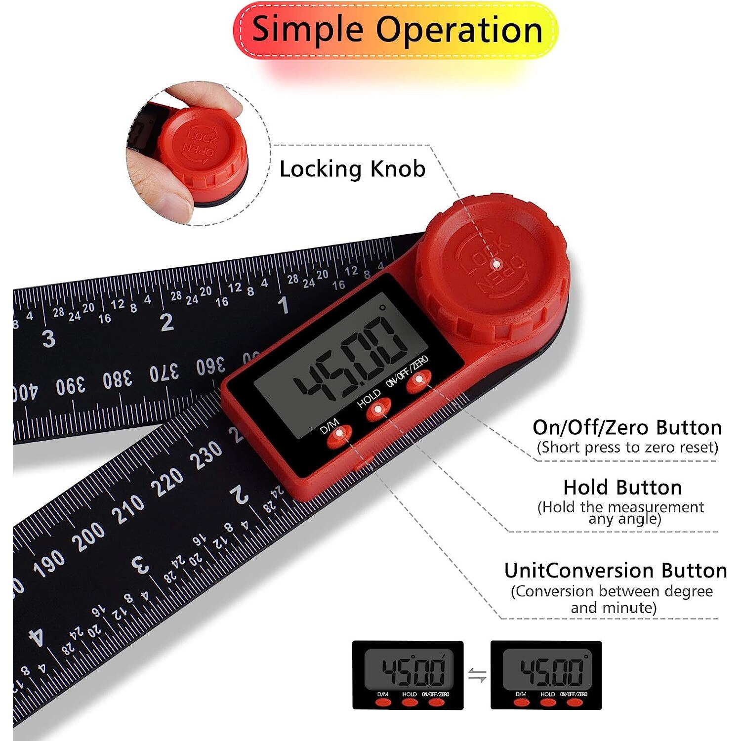 Raportor digital JENUOS® de 200 mm, plastic, 2in1, Negru - eMAG.ro