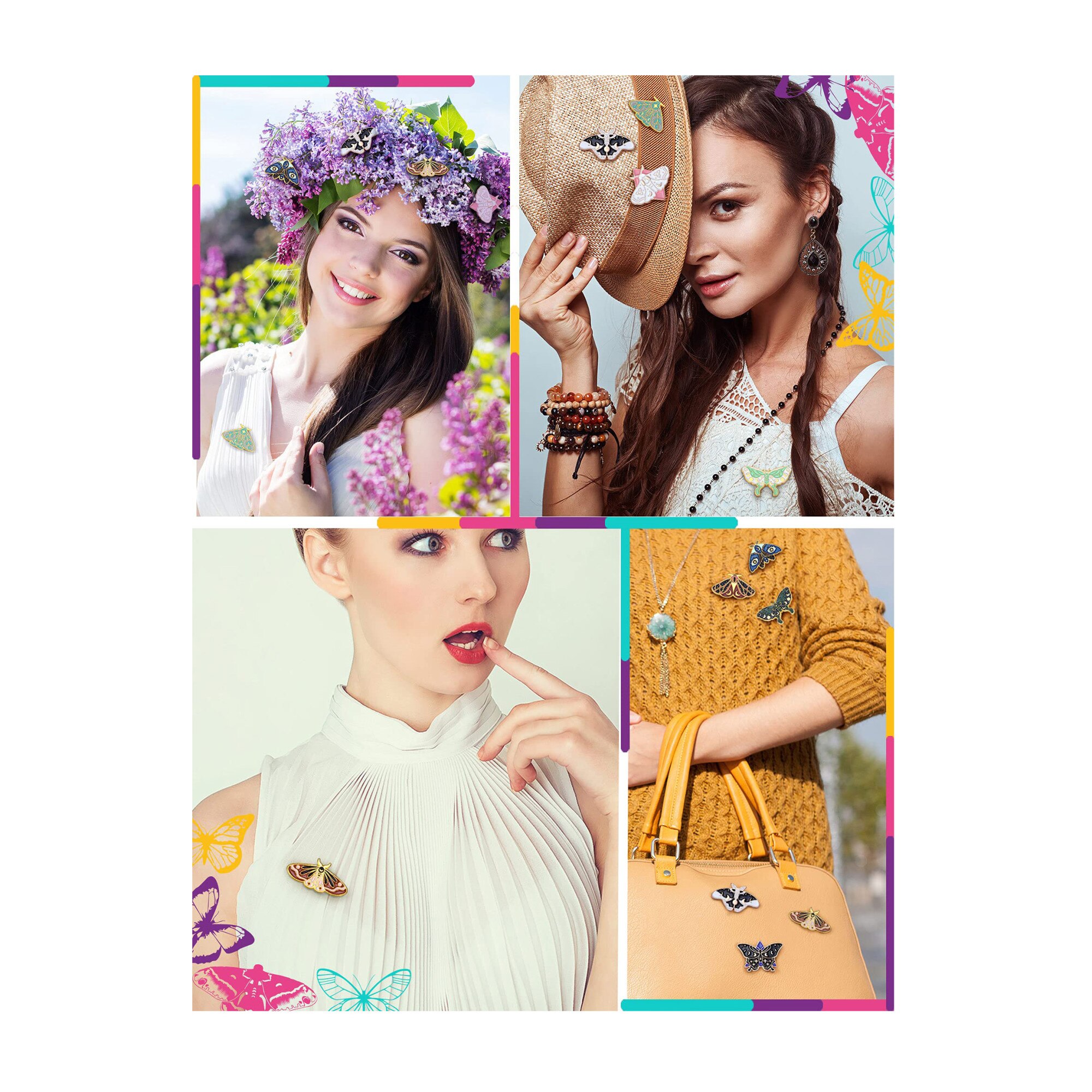 Set de 10 ace cu fluture, emailate, pentru femei, OVERTANG - eMAG.ro