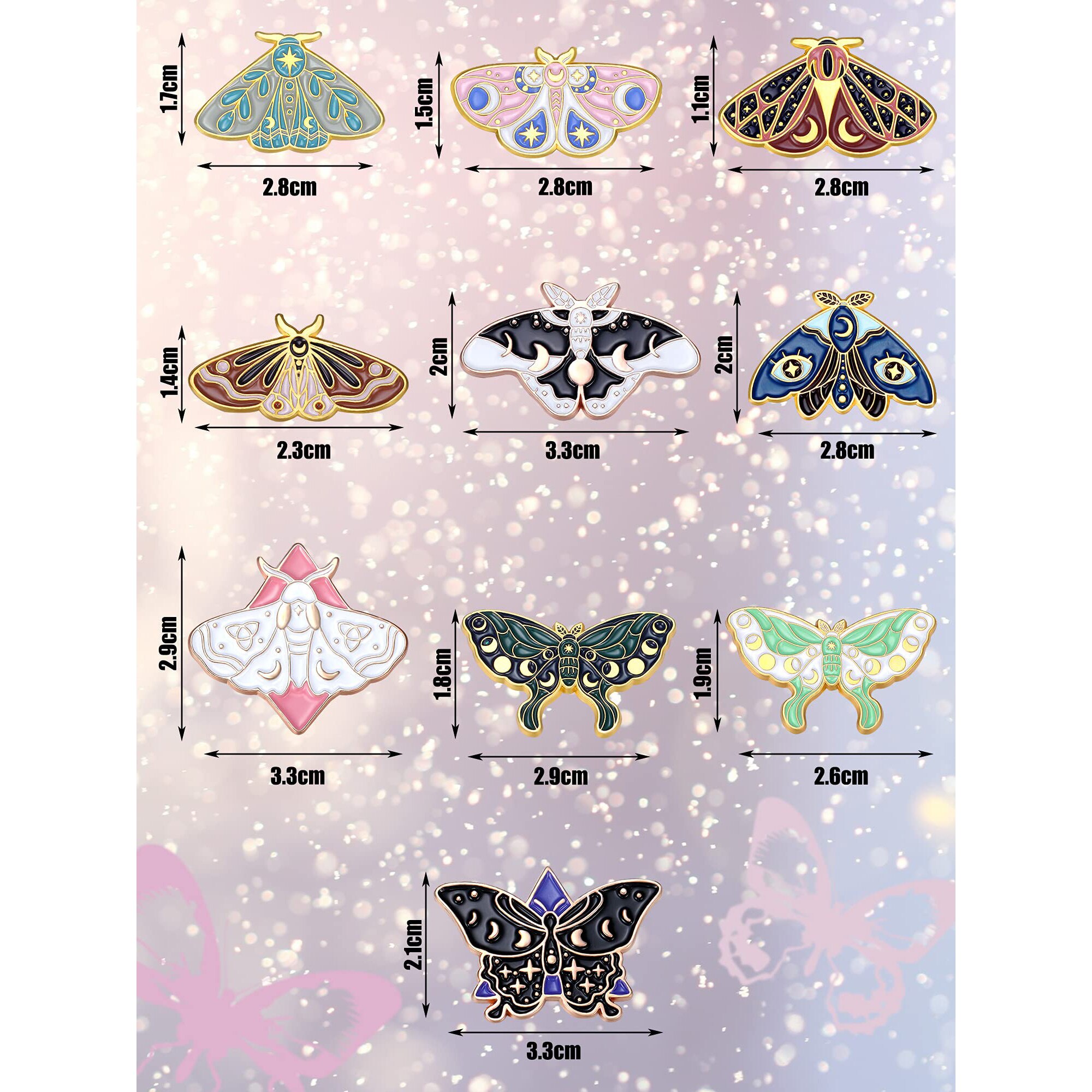 Set de 10 ace cu fluture, emailate, pentru femei, OVERTANG - eMAG.ro